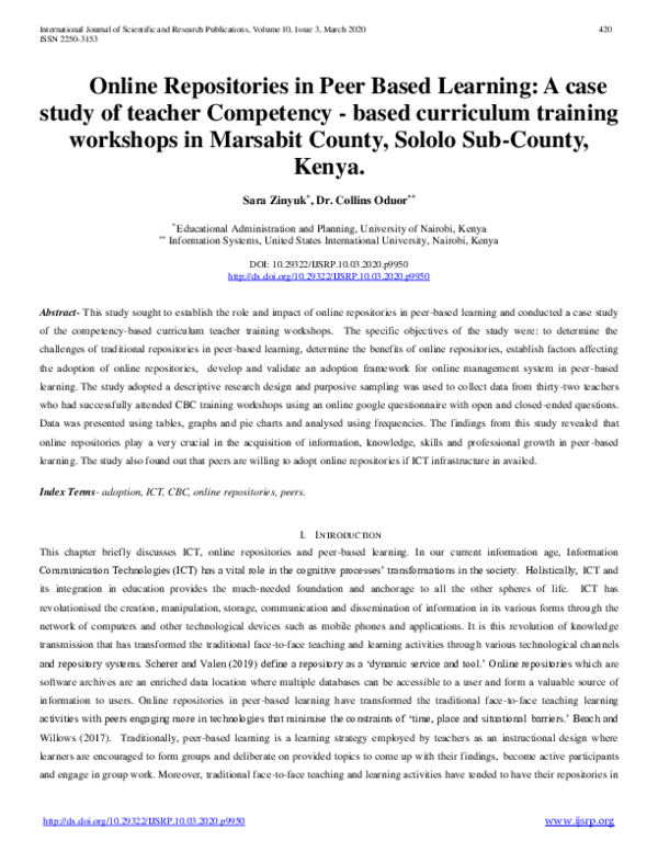(PDF) Online Repositories in Peer Based Learning: A case study of teacher Competency - based ...