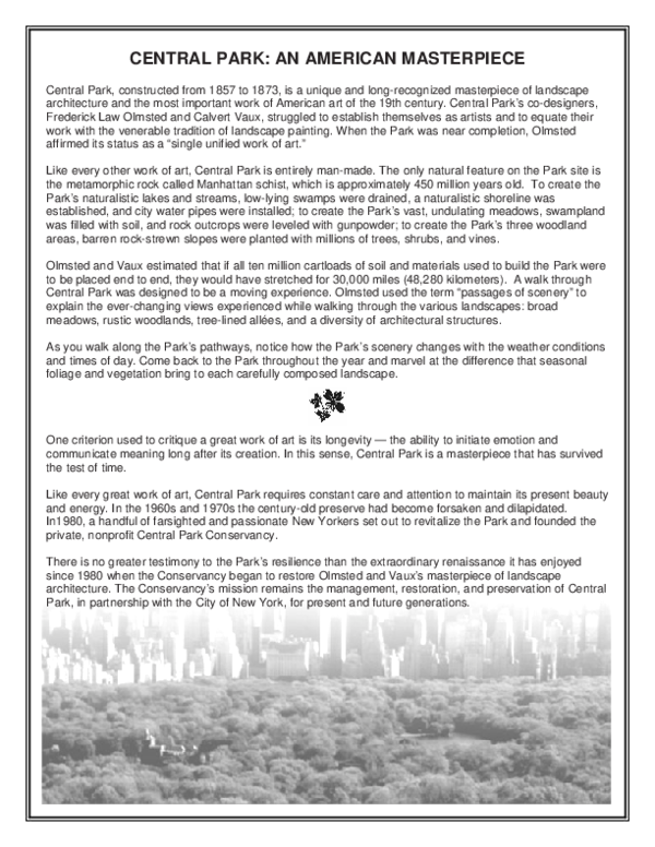 (PDF) Central Park, an American masterpiece
