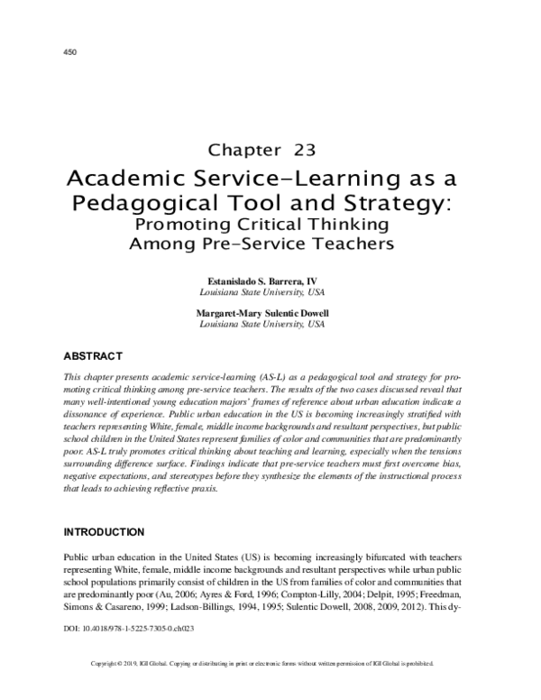 (PDF) Academic Service-Learning as a Pedagogical Tool and Strategy