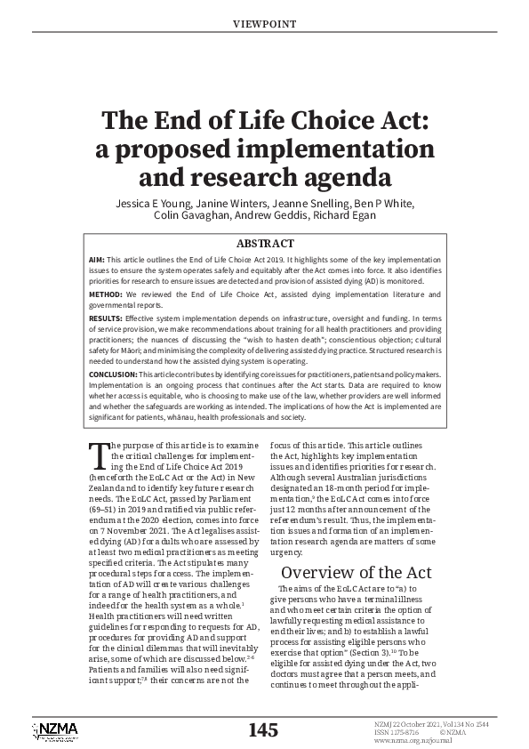 (PDF) The End of Life Choice Act: A Proposed Implementation and ...