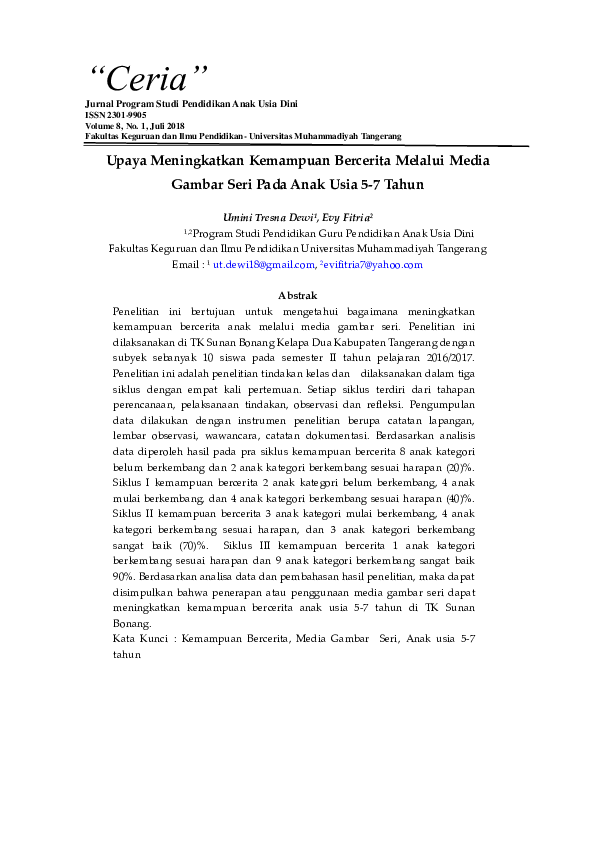 (PDF) Upaya Meningkatkan Kemampuan Bercerita Melalui Media Gambar Seri Pada Anak Usia 5-7 Tahun
