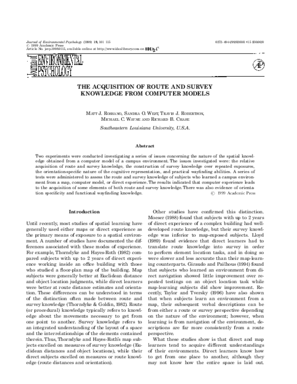 (PDF) The Acquisition of Route and Survey Knowledge from Computer Models