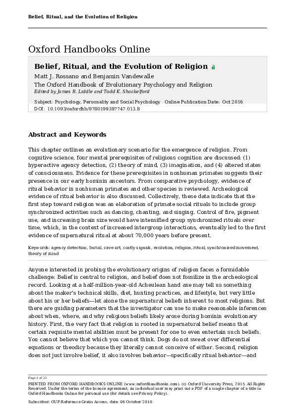 (PDF) Belief, Ritual, and the Evolution of Religion