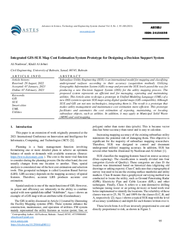 (PDF) Integrated GIS-SUE Map Cost Estimation System Prototype for ...