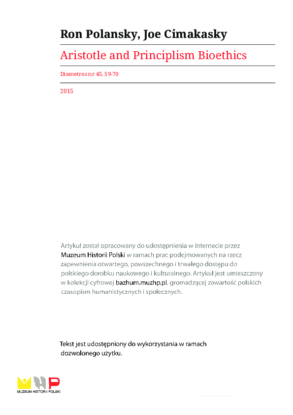 (PDF) Aristotle and Principlism in Bioethics