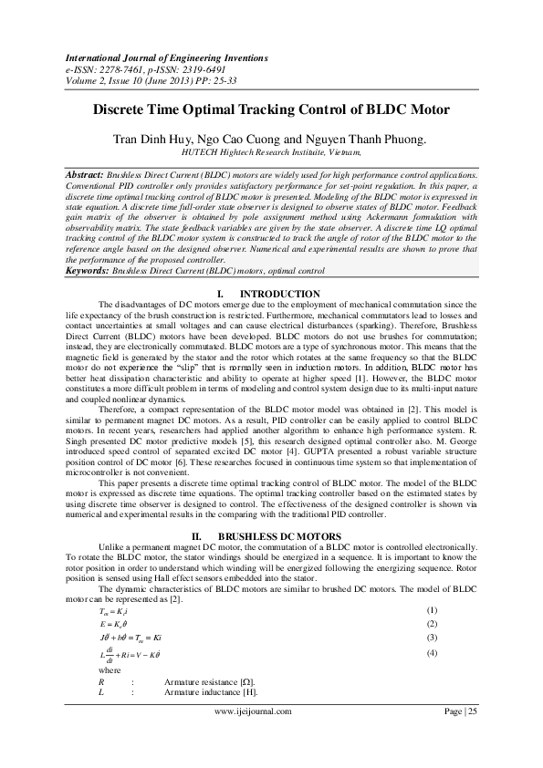(PDF) Discrete time optimal tracking control of BLDC motor