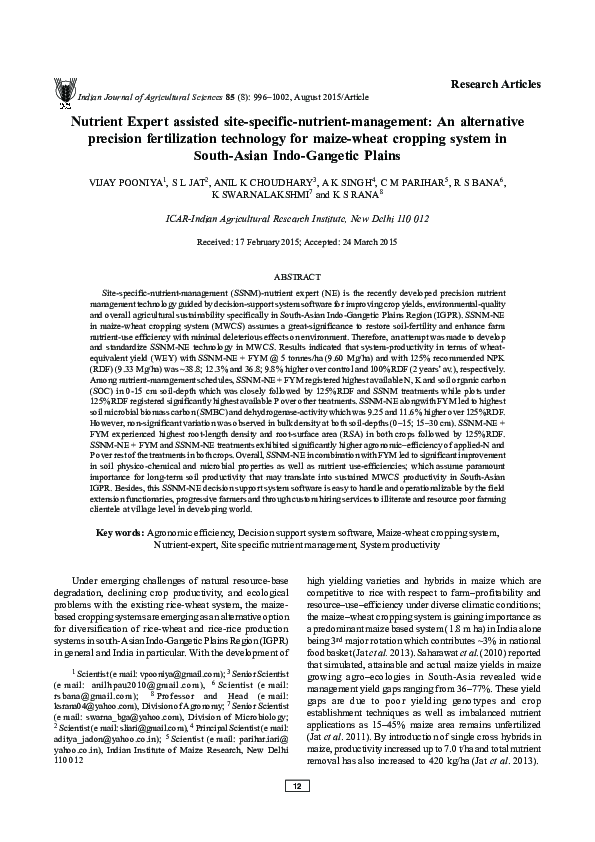 Nutrient Expert assisted site-specific-nutrient-management: An ...