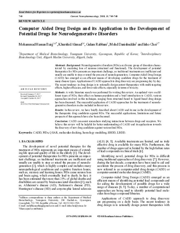 (PDF) Computer aided drug design and its application to the development of potential drugs for ...