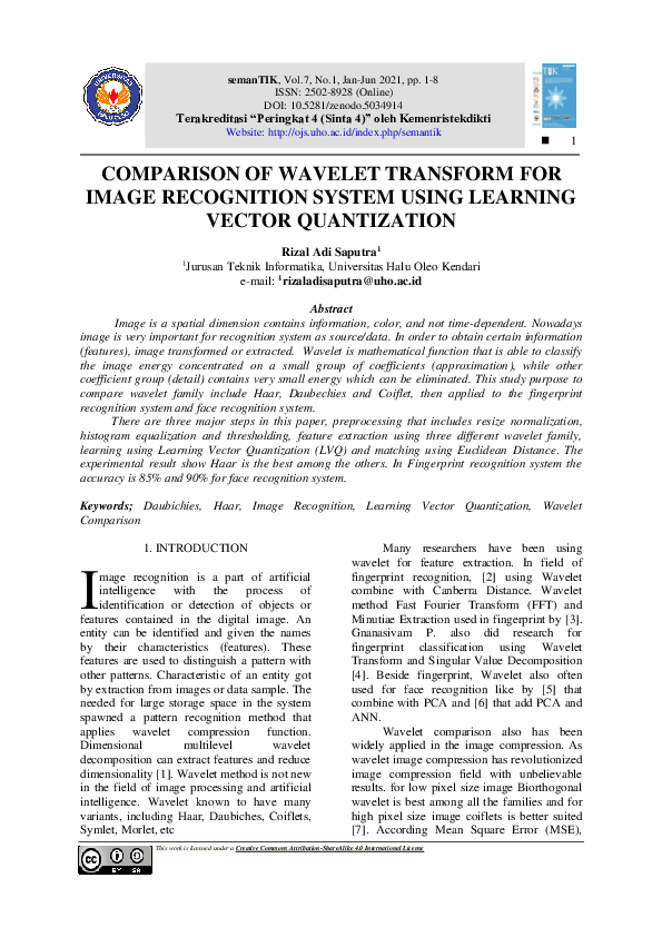 Pdf Comparison Of Wavelet Transform For Image Recognition System Using Learning Vector