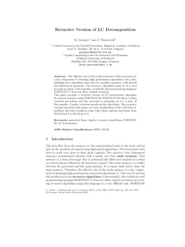 (PDF) Recursive Version of LU Decomposition