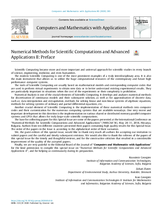 (PDF) Numerical Methods for Scientific Computations and Advanced Applications