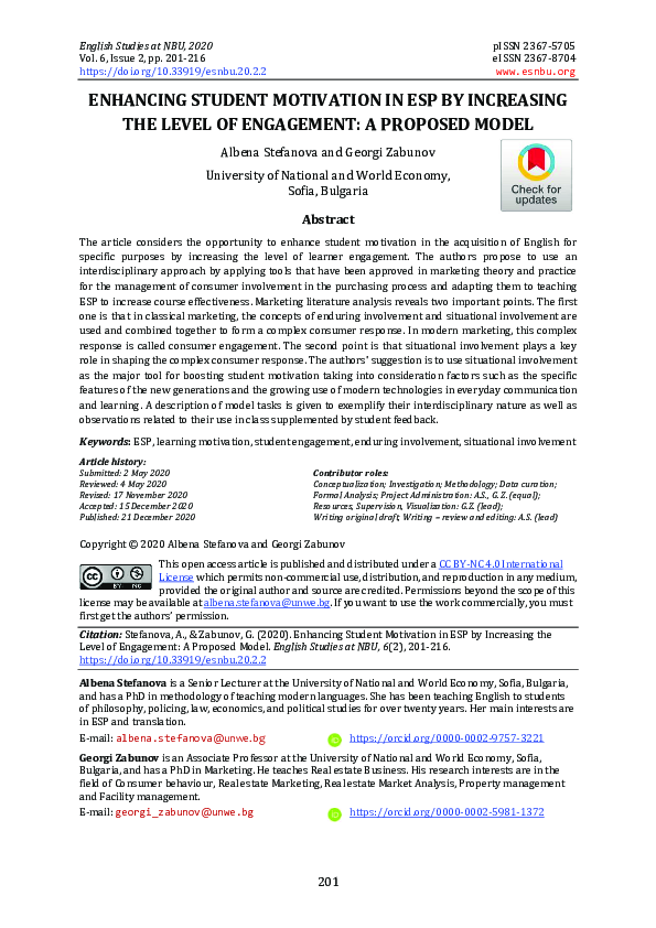 (PDF) Enhancing Student Motivation in ESP by Increasing the Level of ...