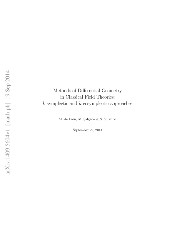 (PDF) Methods of Differential Geometry in Classical Field Theories