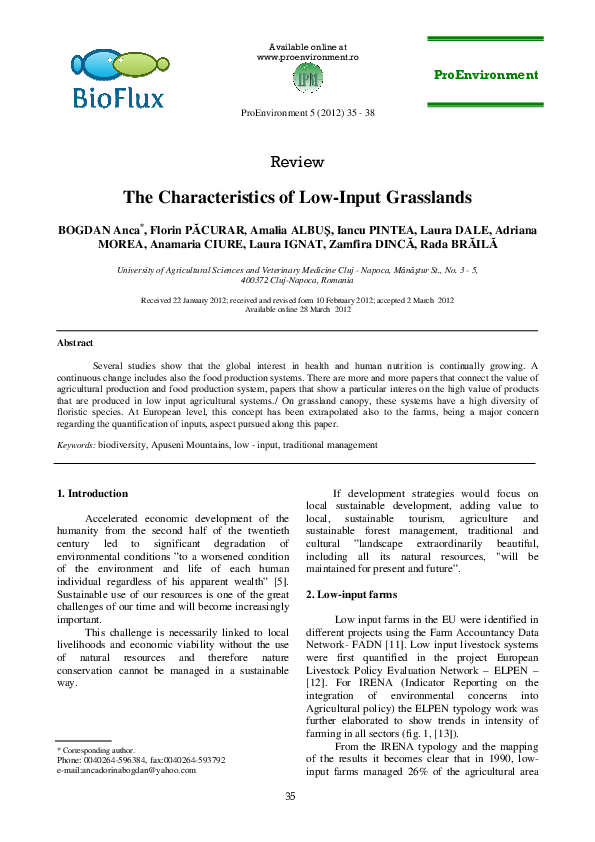 Pdf The Characteristics Of Low Input Grasslands Laura Ignat