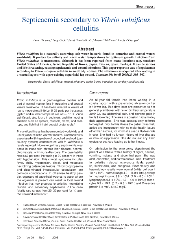 (PDF) Septicaemia secondary to Vibrio vulnificus cellulitis