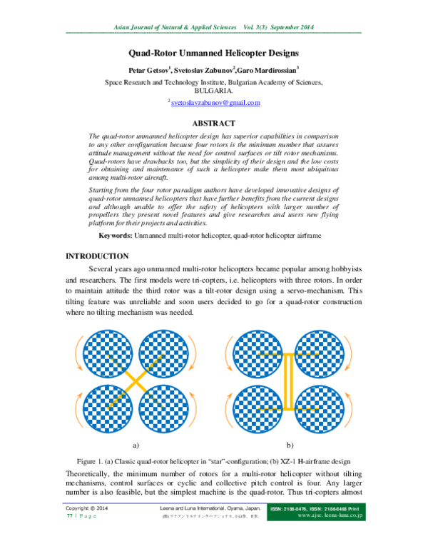(PDF) Quad-Rotor Unmanned Helicopter Designs