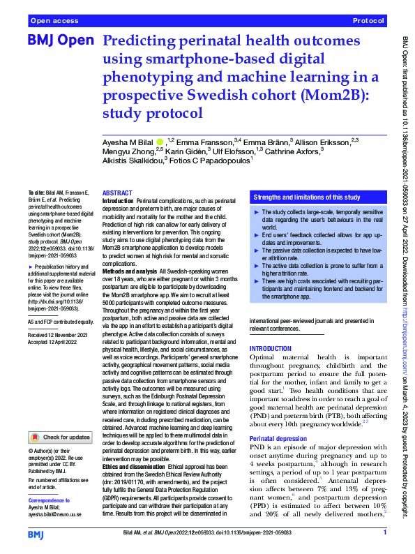 (PDF) Predicting perinatal health outcomes using smartphone-based ...