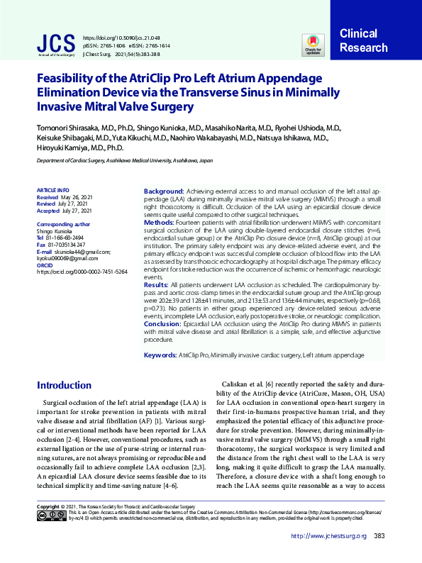 (PDF) Feasibility of the AtriClip Pro Left Atrium Appendage Elimination ...