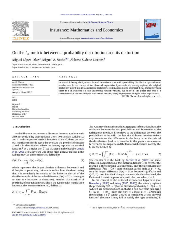 (PDF) On the Lp-metric between a probability distribution and its ...