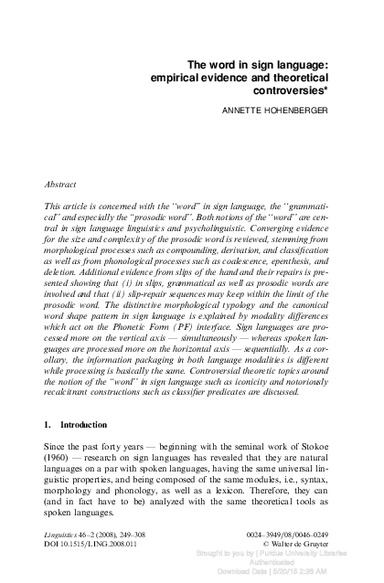 (PDF) The word in sign language: empirical evidence and theoretical ...