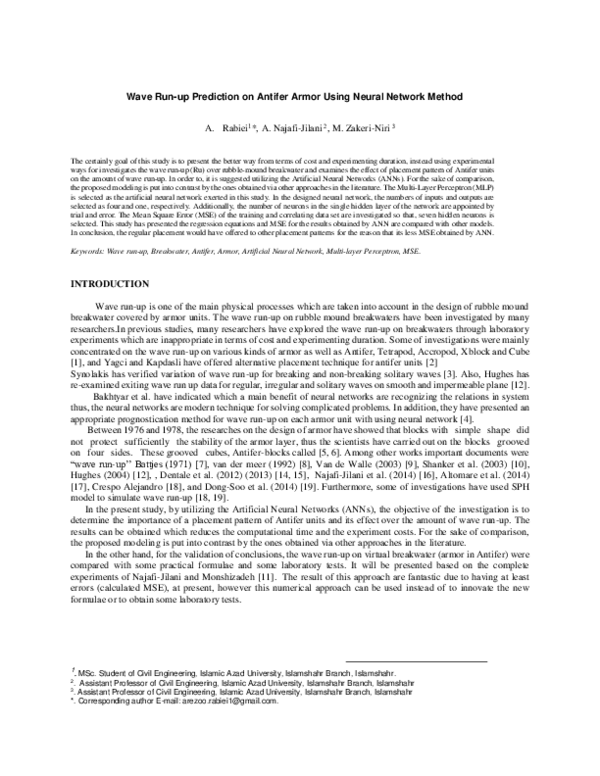 (PDF) Wave Run-Up Prediction on Antifer Armor Using Neural Network Method