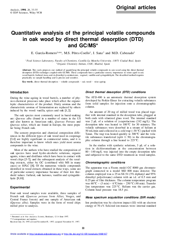 (PDF) Quantitative analysis of the principal volatile compounds in oak wood by direct thermal ...