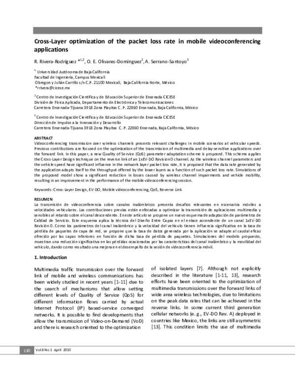 (PDF) Cross‐Layer optimization of the packet loss rate in mobile videoconferencing applications