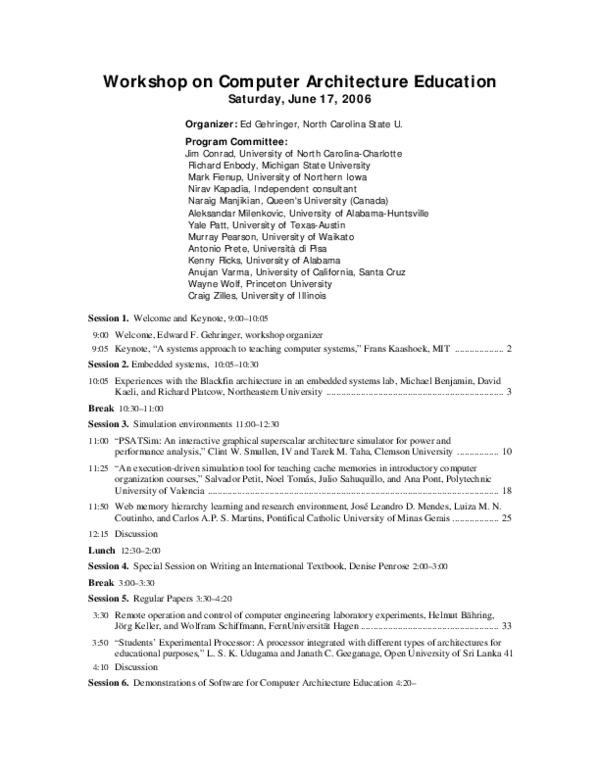 (PDF) Workshop on Computer Architecture Education