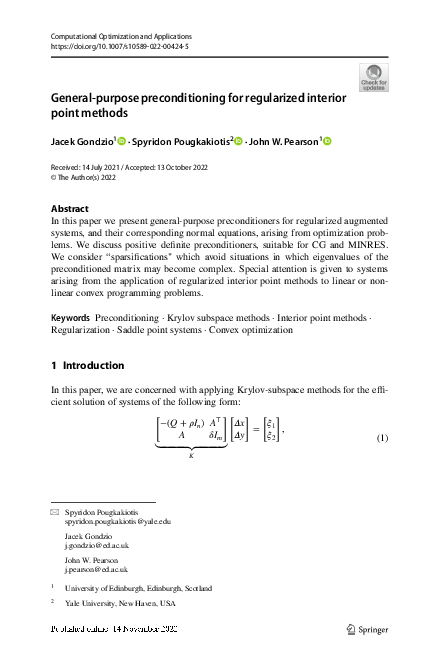 (PDF) General-purpose preconditioning for regularized interior point methods