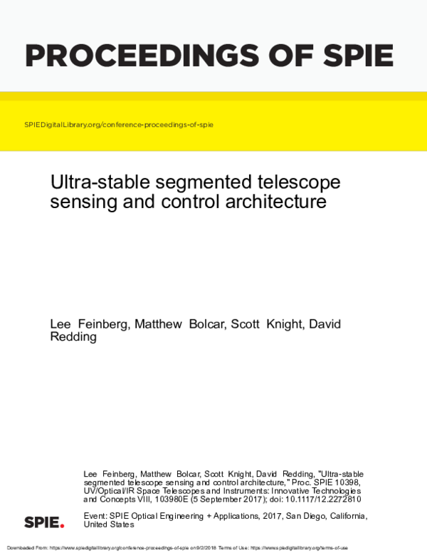 (PDF) Ultra-stable segmented telescope sensing and control architecture