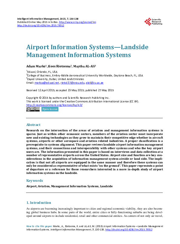 (PDF) Airport Information Systems—Airside Management Information Systems