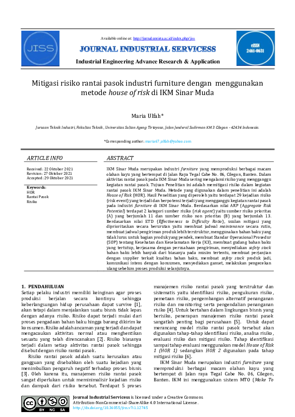 (PDF) Mitigasi risiko rantai pasok industri furniture dengan ...