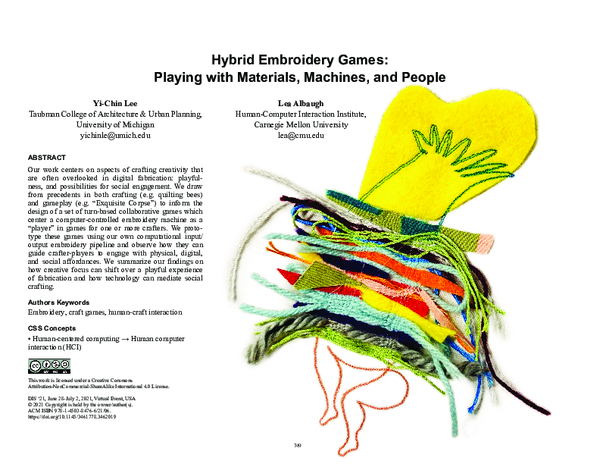 (PDF) Hybrid Embroidery Games: Playing with Materials, Machines, and People