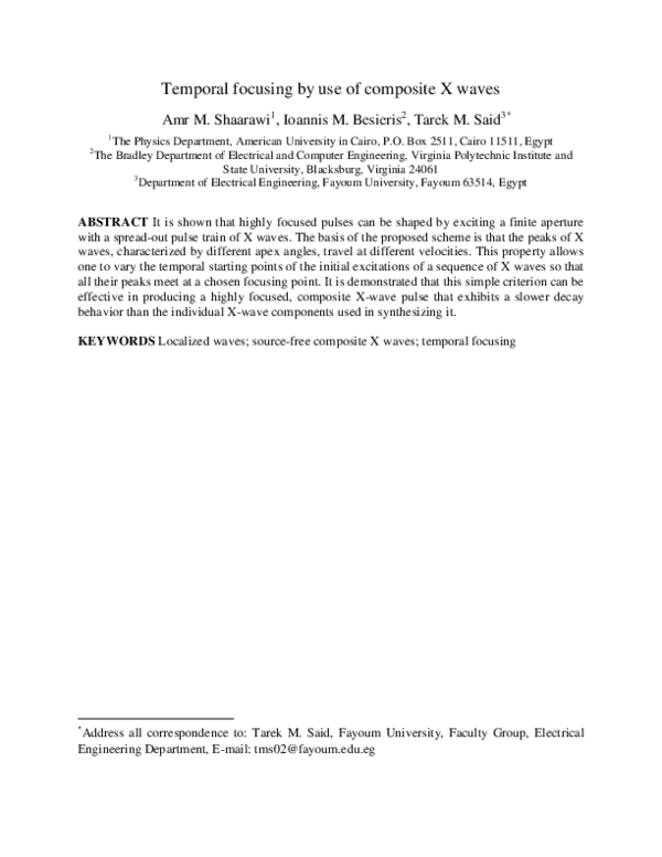 (PDF) Temporal focusing by use of composite X waves | Othman Said - Academia.edu