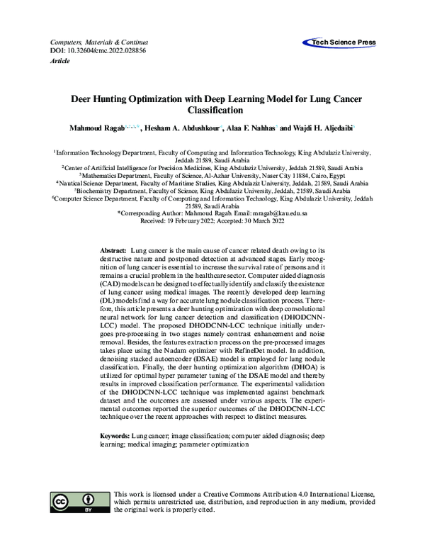 Deer Hunting Optimization with Deep Learning Model for Lung Cancer ...