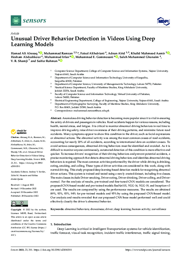 (PDF) Unusual Driver Behavior Detection in Videos Using Deep Learning ...