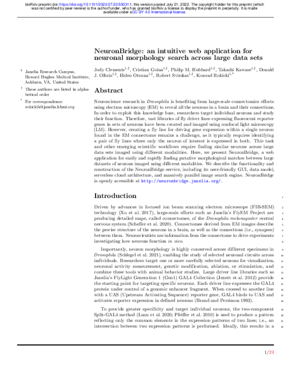 (PDF) NeuronBridge: an intuitive web application for neuronal morphology search across large ...
