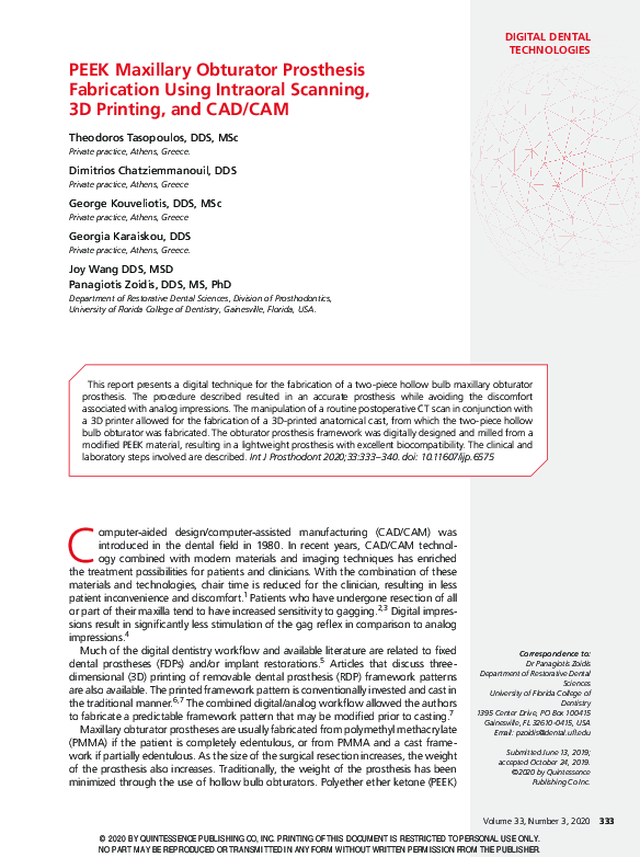 (PDF) PEEK Maxillary Obturator Prosthesis Fabrication Using Intraoral ...