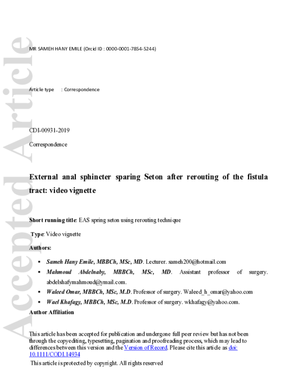 (PDF) External anal sphincter sparing Seton after rerouting of the ...