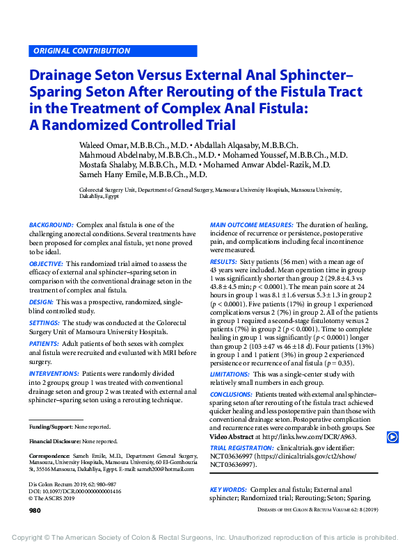 (PDF) Drainage Seton Versus External Anal Sphincter–Sparing Seton After ...