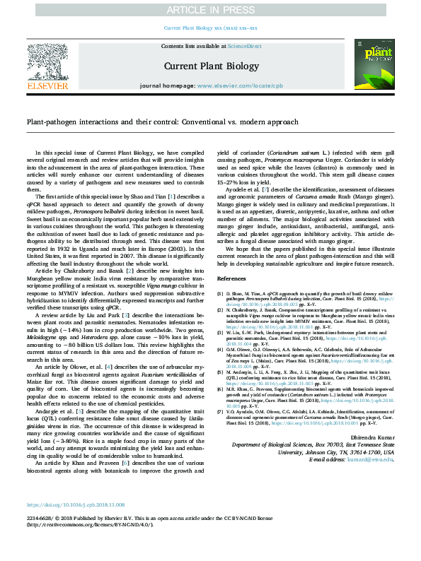 (PDF) Plant-Pathogen Interactions and their Control: Conventional vs ...