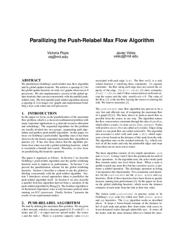 (PDF) Parallel Push-Relabel Max Flow Optimization