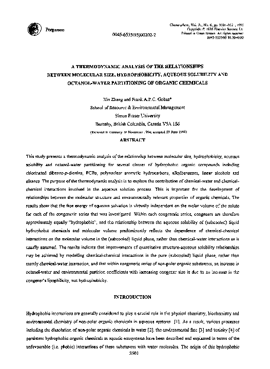 (PDF) A Thermodynamic analysis of the relationships between molecular size, hydrophobicity ...