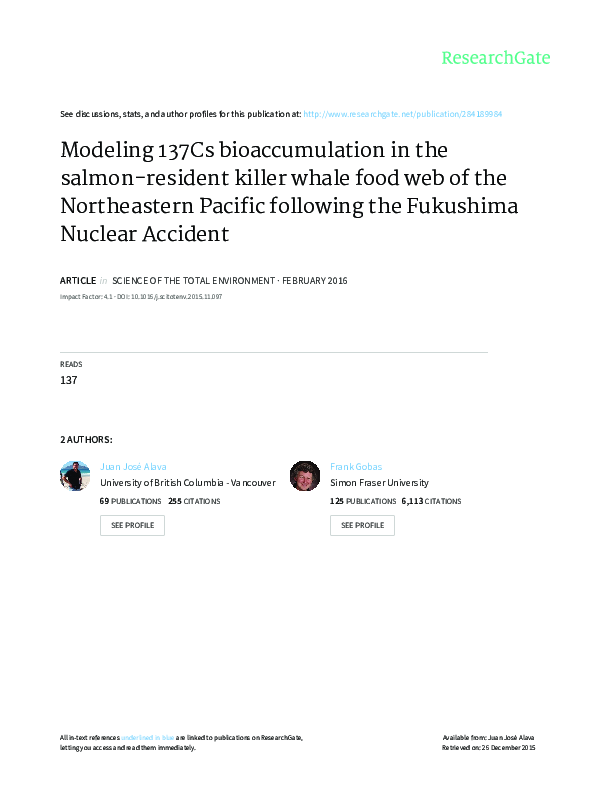 (PDF) Modeling 137Cs bioaccumulation in the salmon–resident killer ...