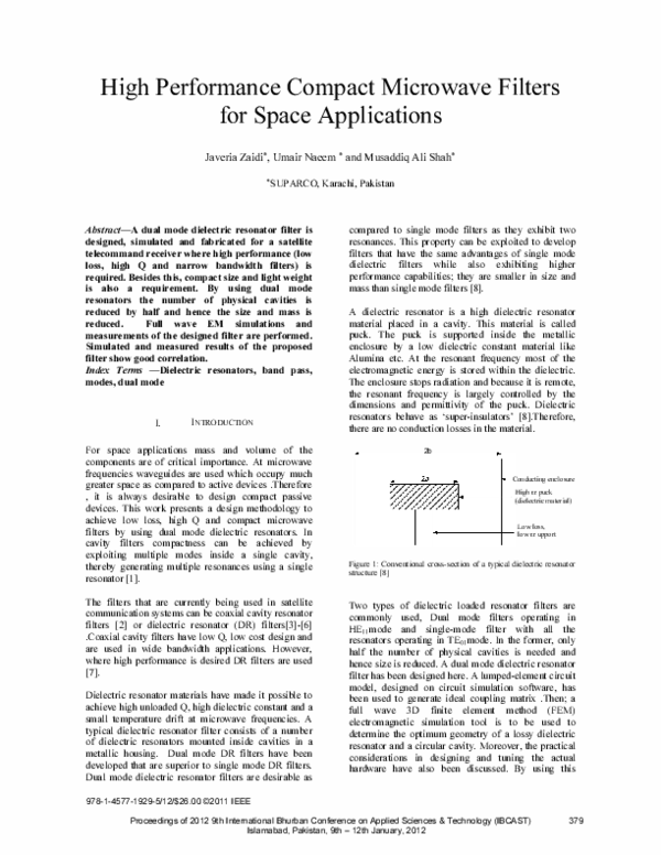 (PDF) High performance compact microwave filters for space applications