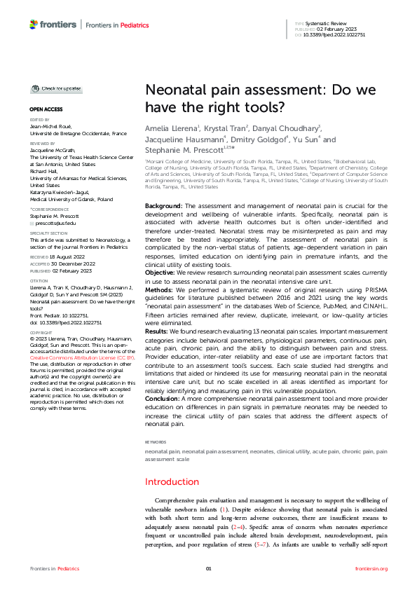 (PDF) Neonatal pain assessment: Do we have the right tools?