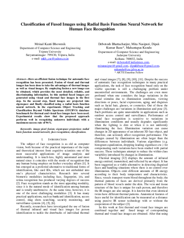 Pdf Classification Of Fused Images Using Radial Basis Function Neural Network For Human Face