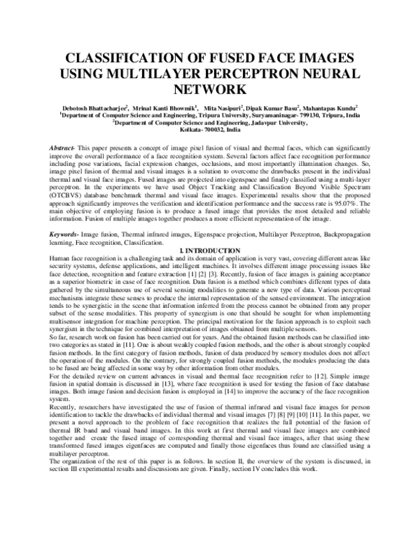 (PDF) Classification of fused face images using multilayer perceptron neural network