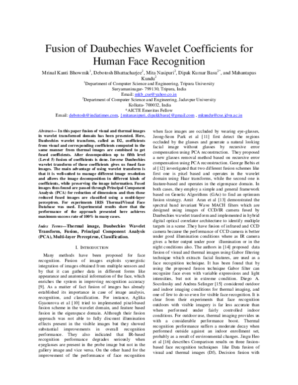 Pdf Fusion Of Daubechies Wavelet Coefficients For Human Face