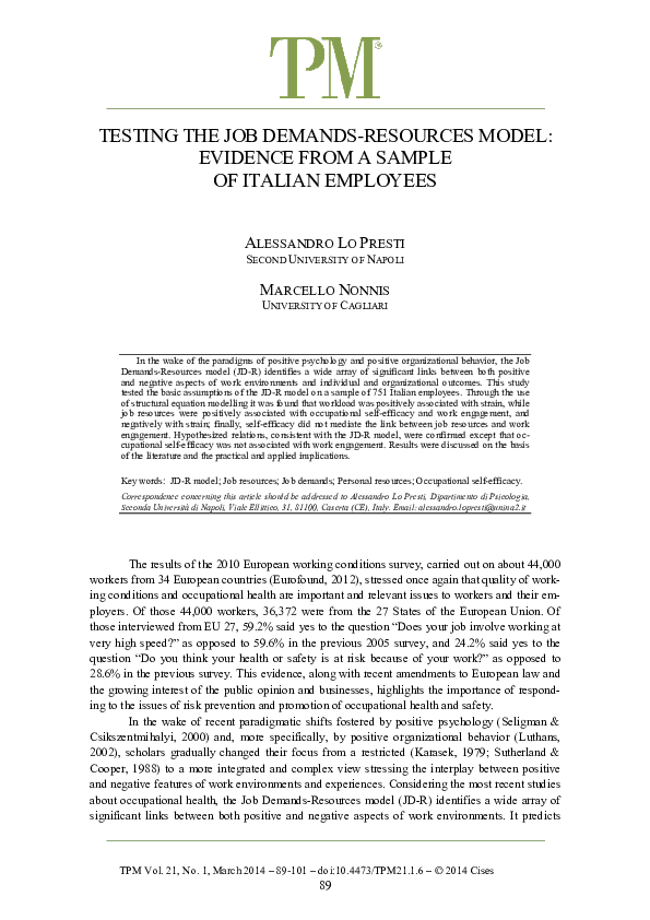 (PDF) Testing the job demands-resources model: Evidence from a sample ...